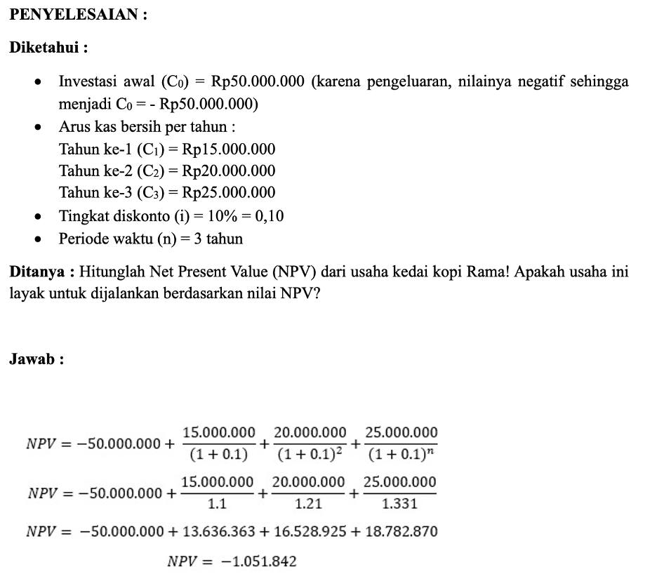 Analisis Kelayakan Investasi Menggunakan Metode Net Present Value (NPV)