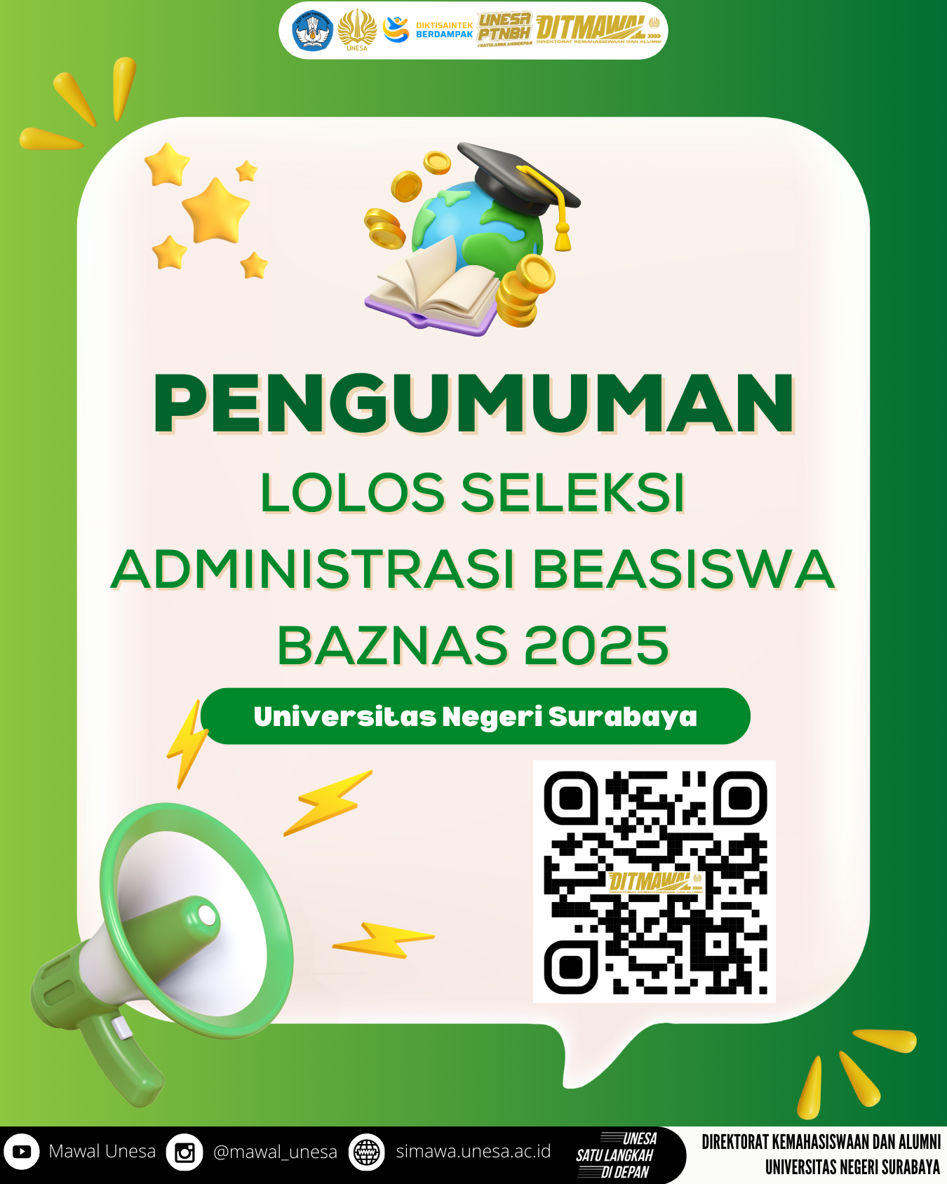 Pengumuman Lolos Seleksi Administrasi Beasiswa Cendekia Baznas (BCB) Unesa Tahun 2025