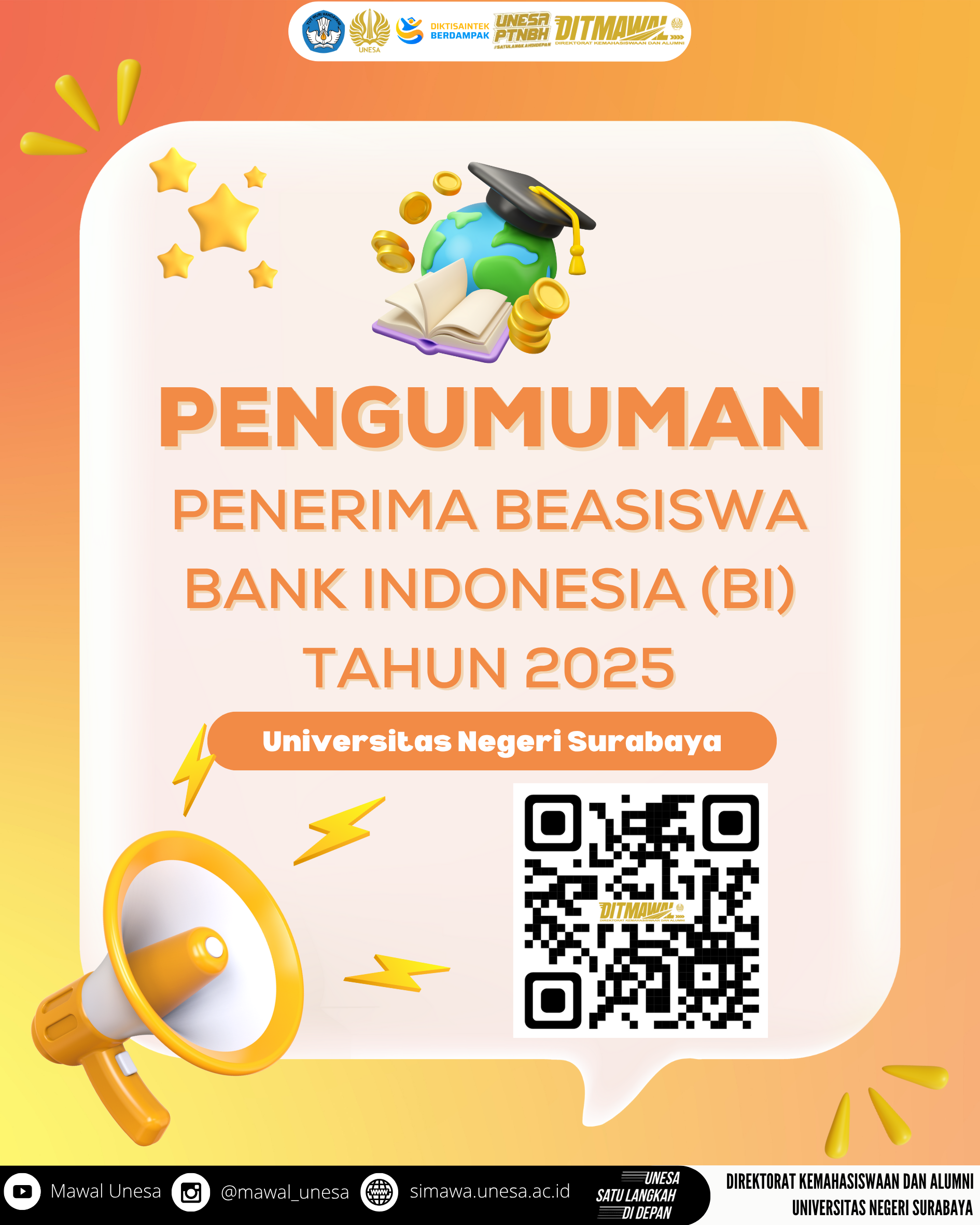 Pengumuman Penerima Beasiswa Bank Indonesia (BI) Unesa Tahun 2025