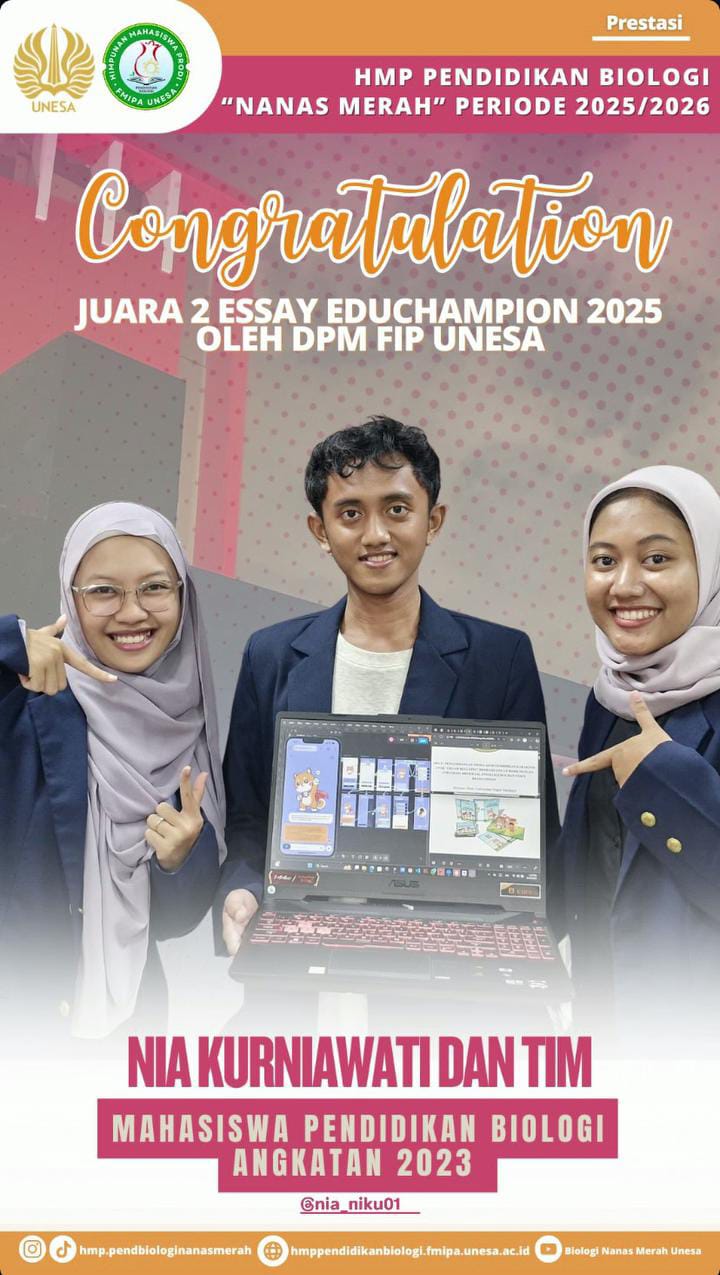 Inspiratif! Mahasiswa Pendidikan Biologi UNESA Raih Juara 2 Nasional di Essay EduChampion 2025