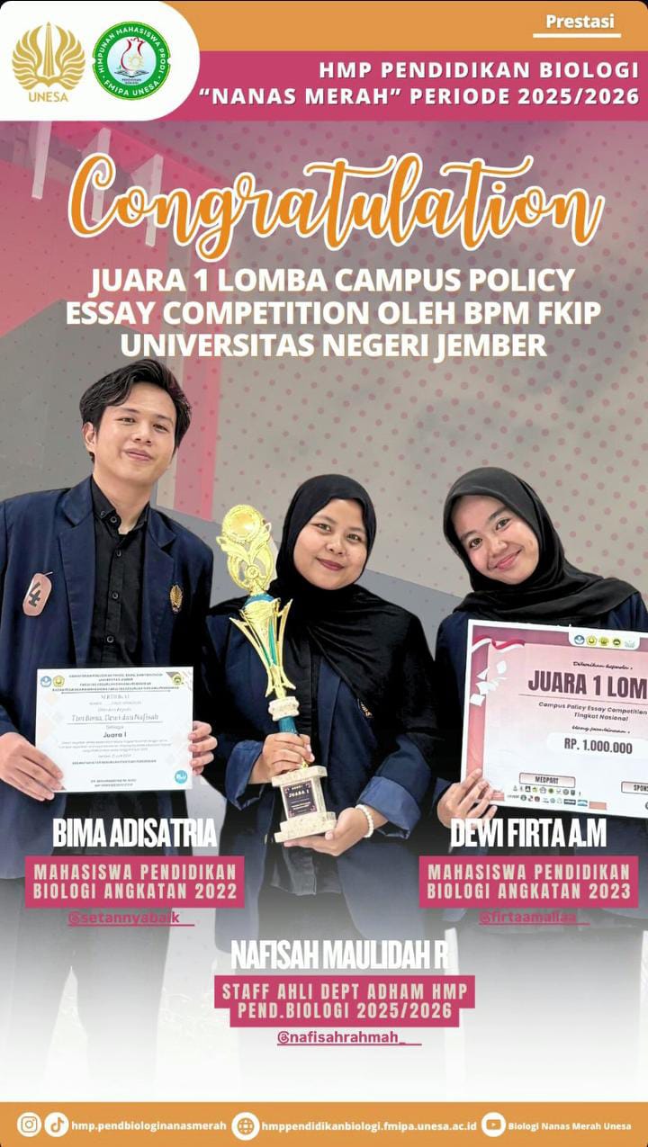 Membanggakan! Mahasiswa Prodi S1 Pendidikan Biologi Raih Juara 1 Campus Policy Essay Competition ...