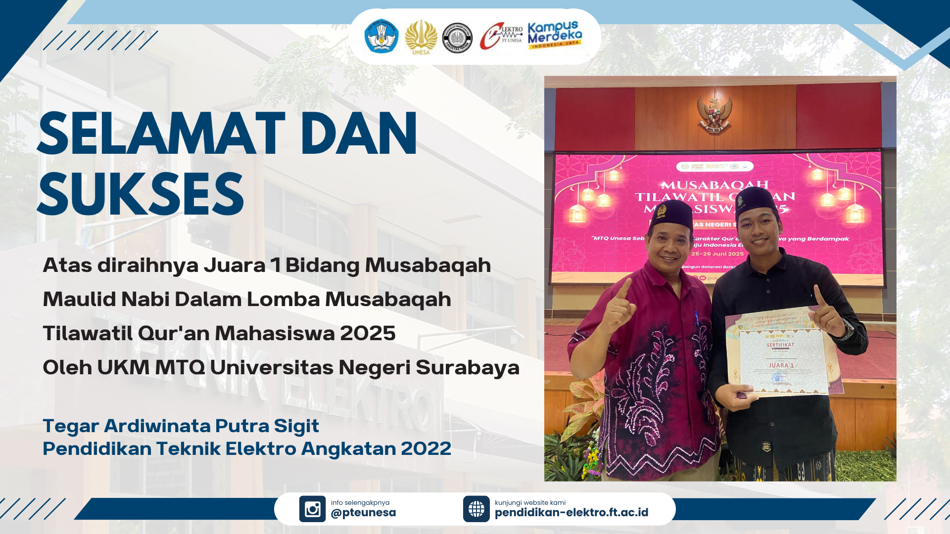 Mahasiswa S1 Pendidikan Teknik Elektro Raih Juara 1 Bidang Musabaqah Maulid Nabi Dalam Lomba ...