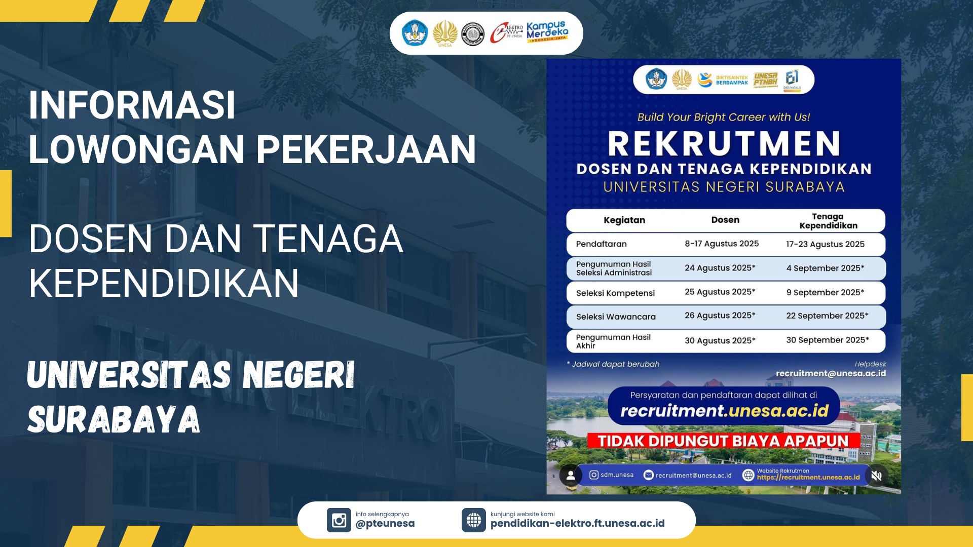 Lowongan Pekerjaan Dosen Tetap & Tenaga Kependidikan Universitas Negeri Surabaya 2025