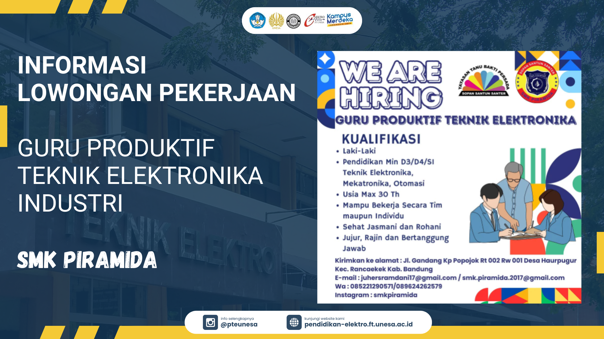 Lowongan Pekerjaan Guru Produktif Teknik Elektronika Industri SMK Piramida