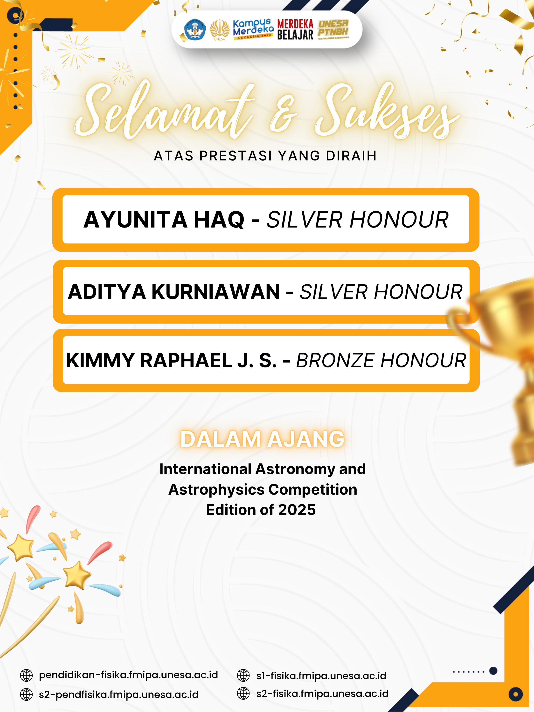 Selamat & Sukses atas Prestasi Mahasiswa Fisika UNESA!