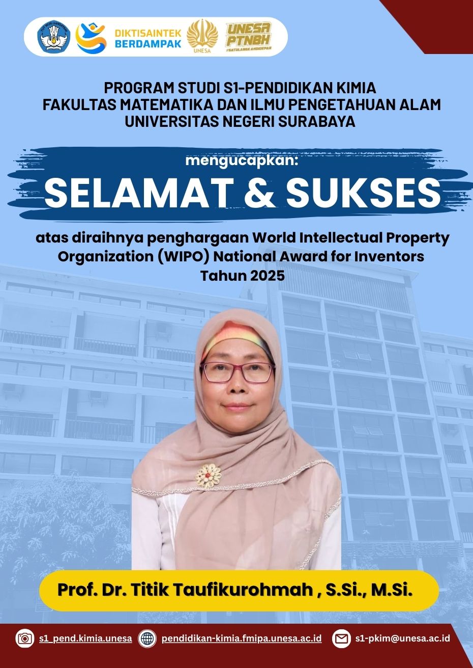Dosen Kimia UNESA, Prof. Dr. Titik Taufikurohmah, Raih WIPO National Award 2025