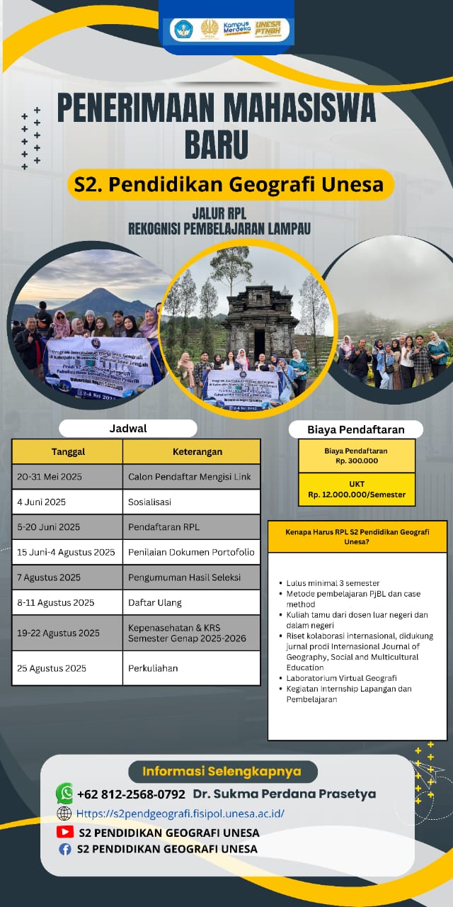 Pendaftaran Jalur RPL Prodi S2 Pendidikan Geografi Unesa