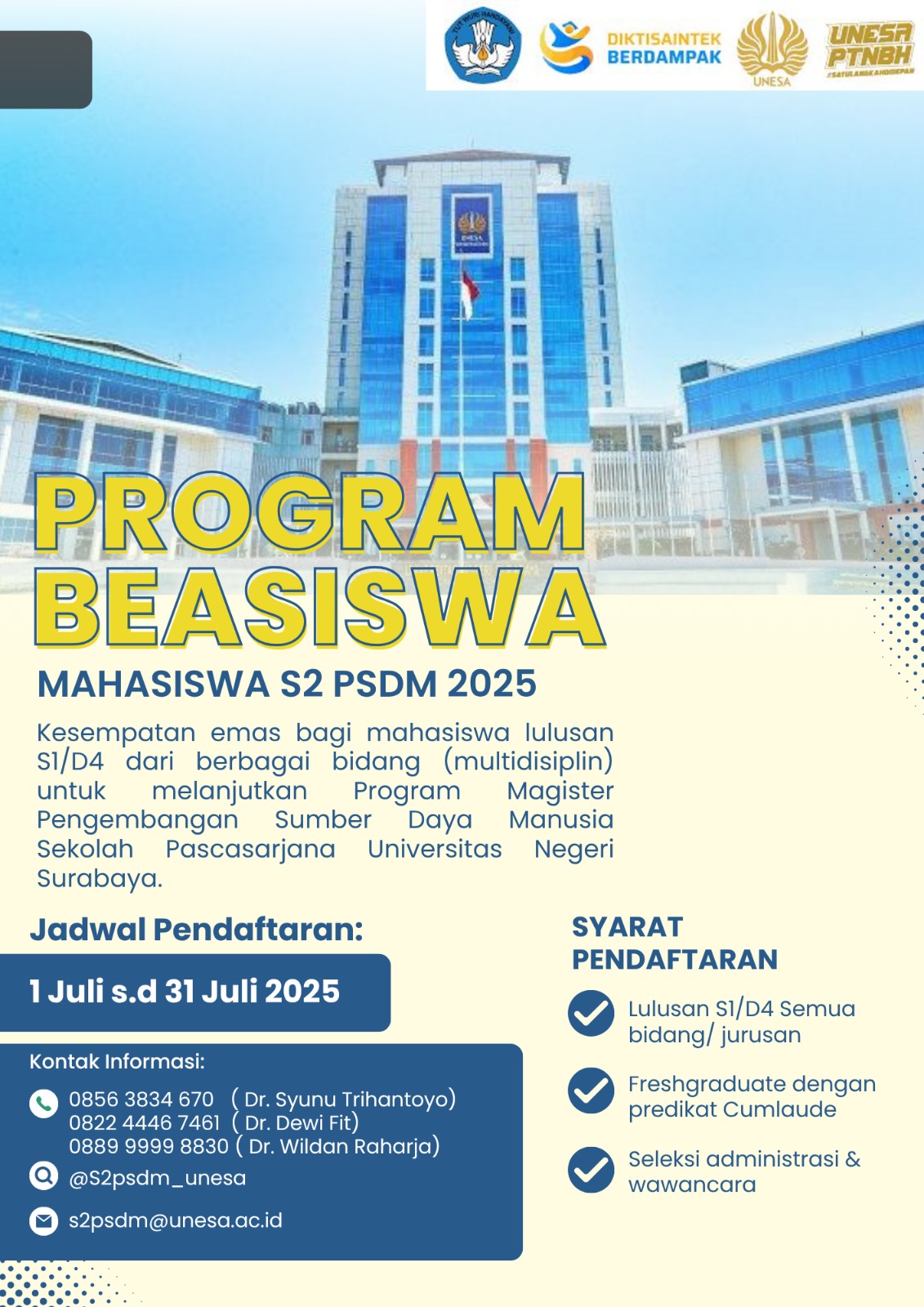 UNESA Tawarkan Beasiswa Magister Pengembangan Sumber Daya Manusia untuk ...