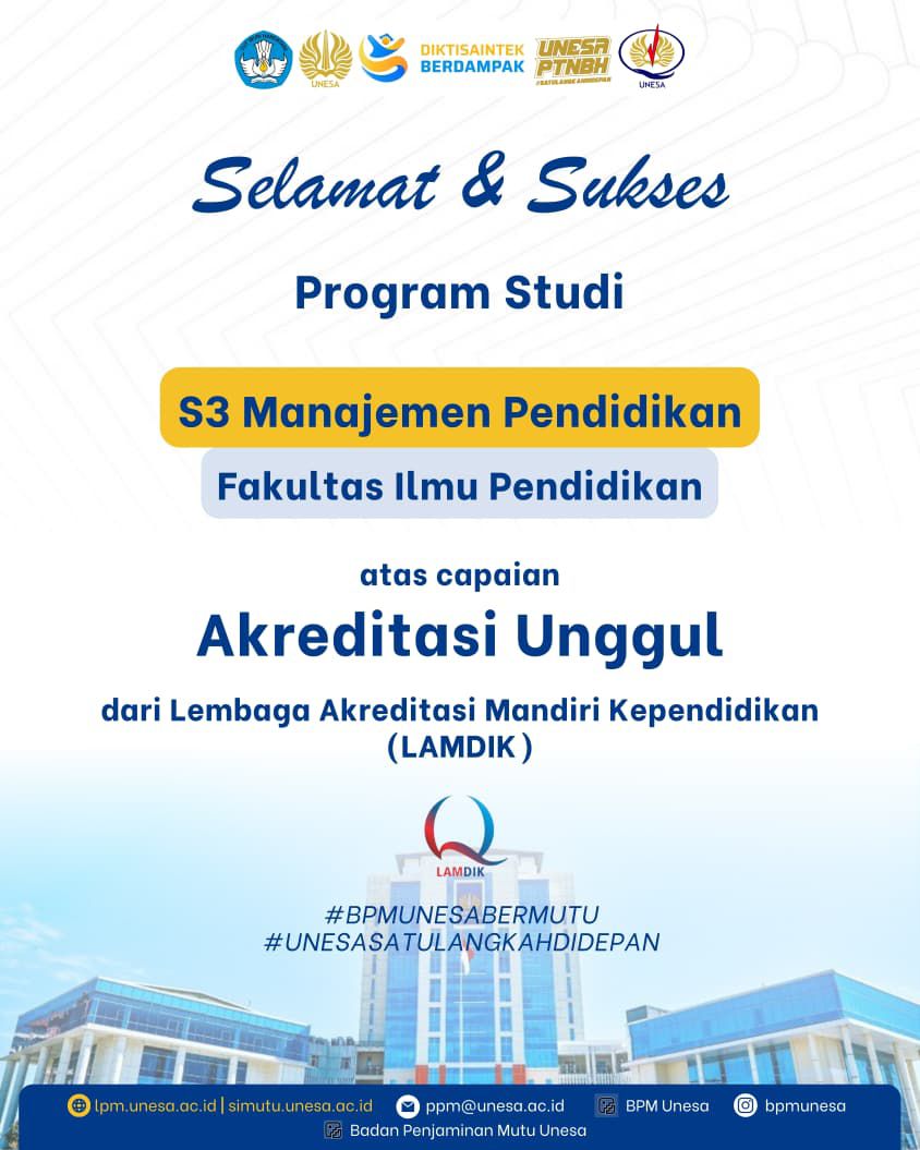 BPM UNESA Ucapkan Selamat kepada Program Doktor Manajemen Pendidikan yang Raih Akreditasi Unggul