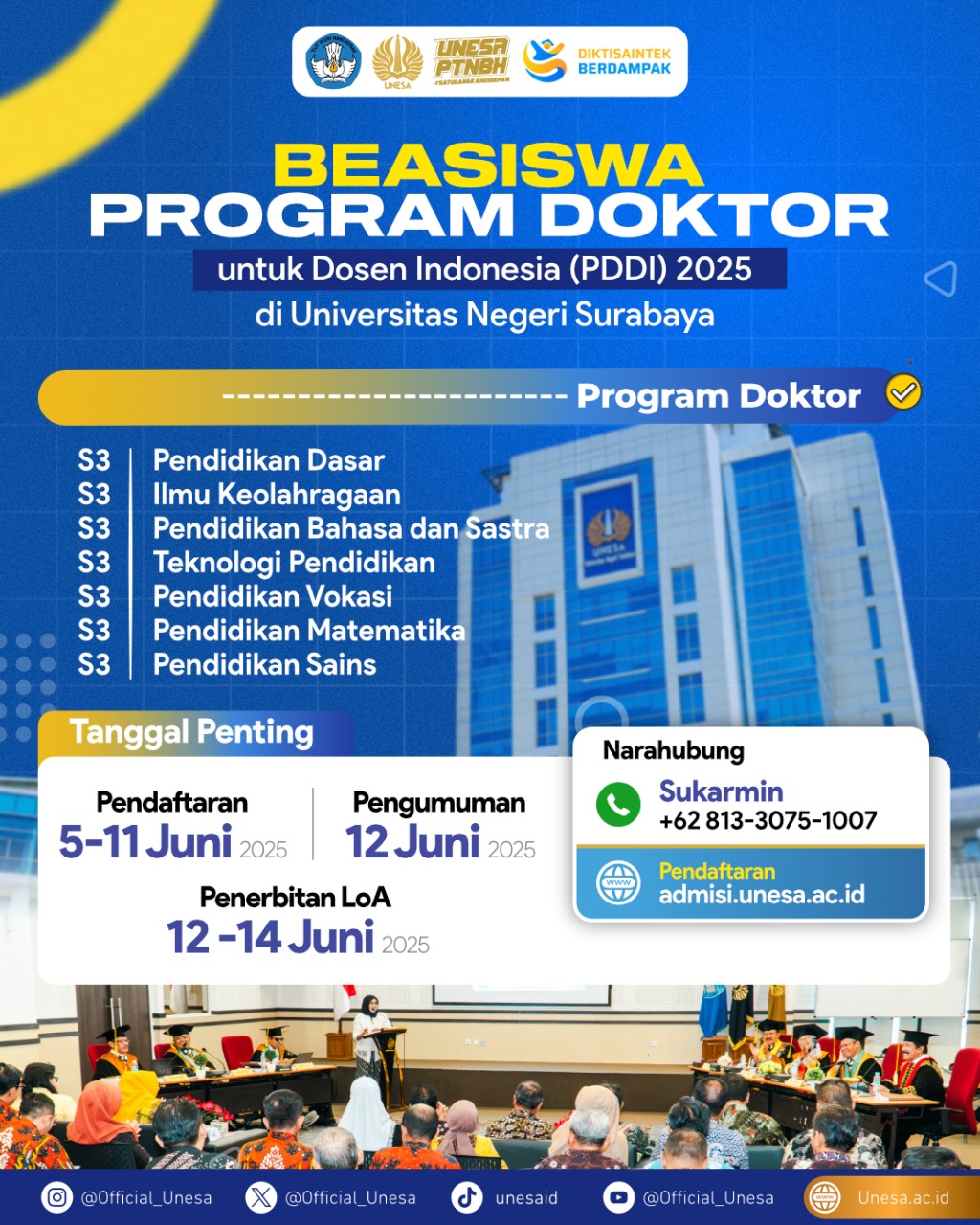 Pendaftaran Beasiswa Program Doktor (S3) Pendidikan Matematika Tahun 2025