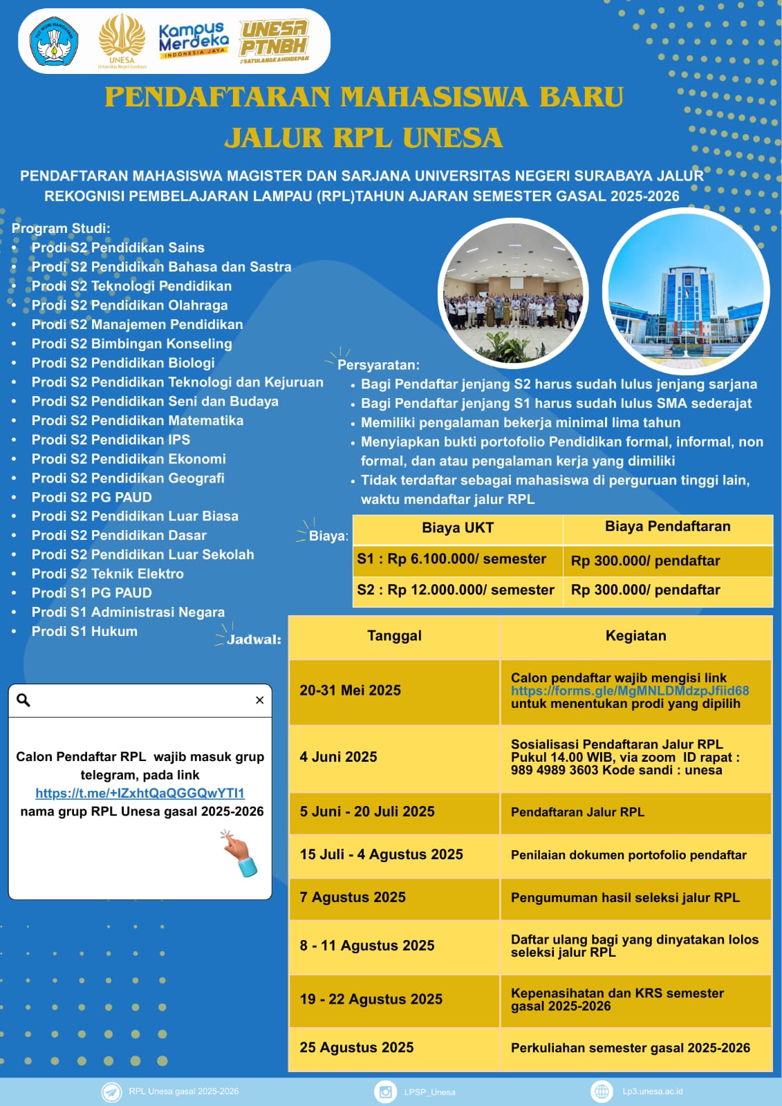 Pendaftaran Jalur RPL UNESA Semester Gasal 2025-2026